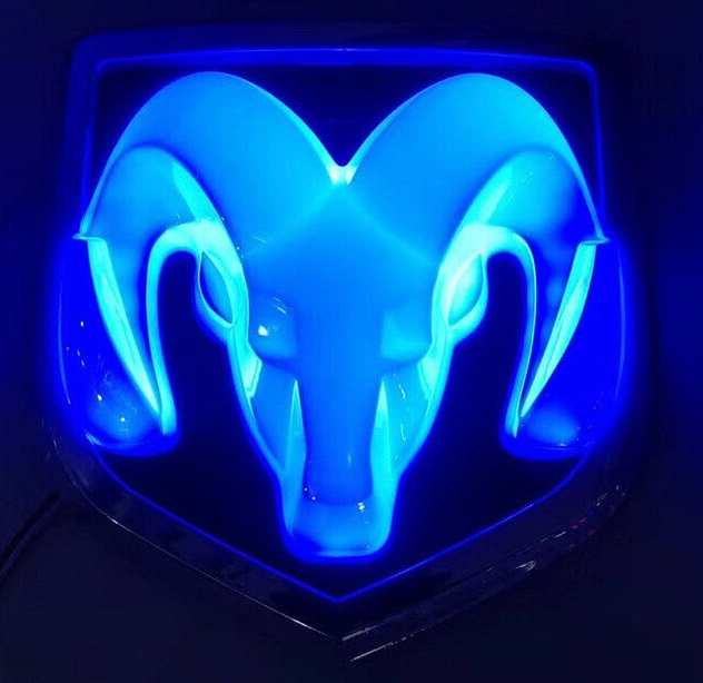 Blue Illuminated Custom Chrome Large Ram Head Emblem/Badge Blue ...